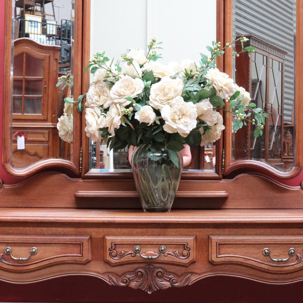 Antique French dressing table with tall bevelled tri fold mirrors and ...