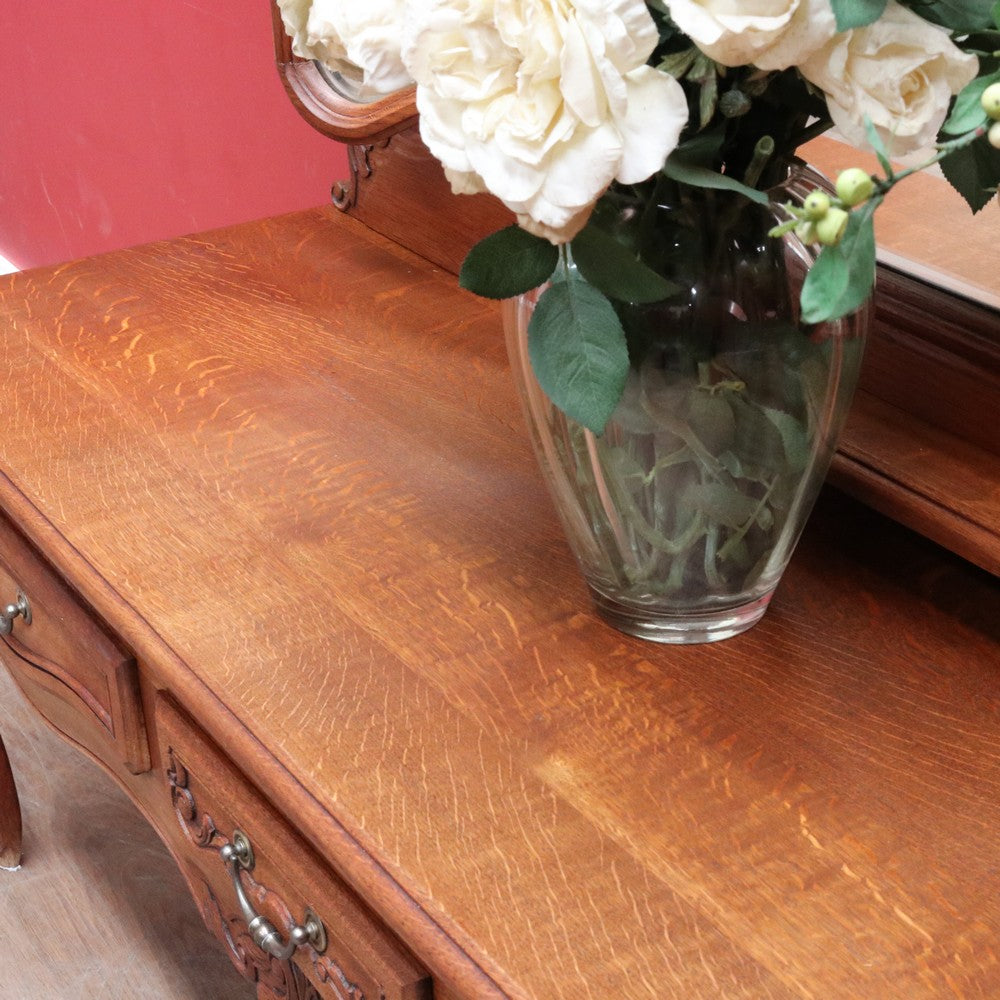 Antique French dressing table with tall bevelled tri fold mirrors and ...