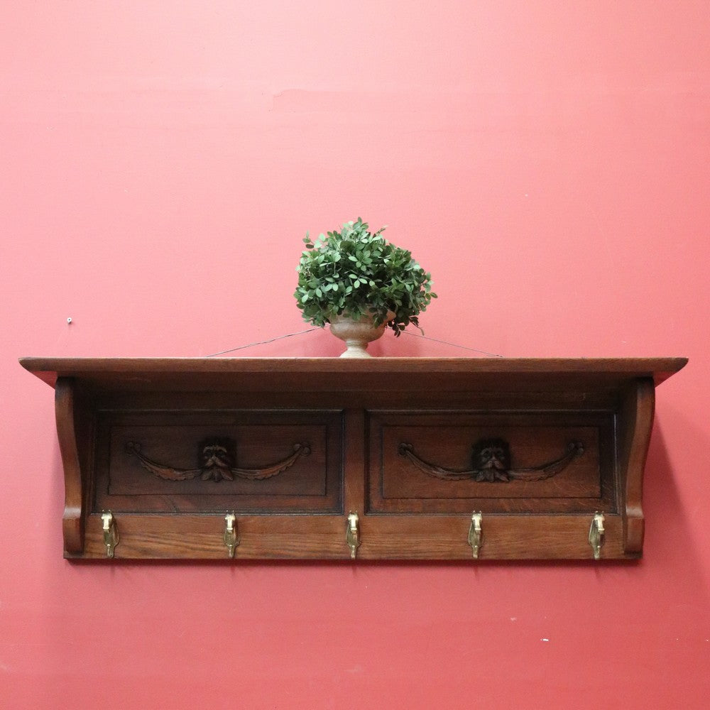 x SOLD Antique French Coat Rack with Brass Horse-Head Hooks and Carved ...