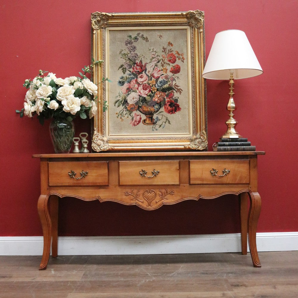 x SOLD French Elm Three-Drawer Hall Table or Console Table with Brass ...