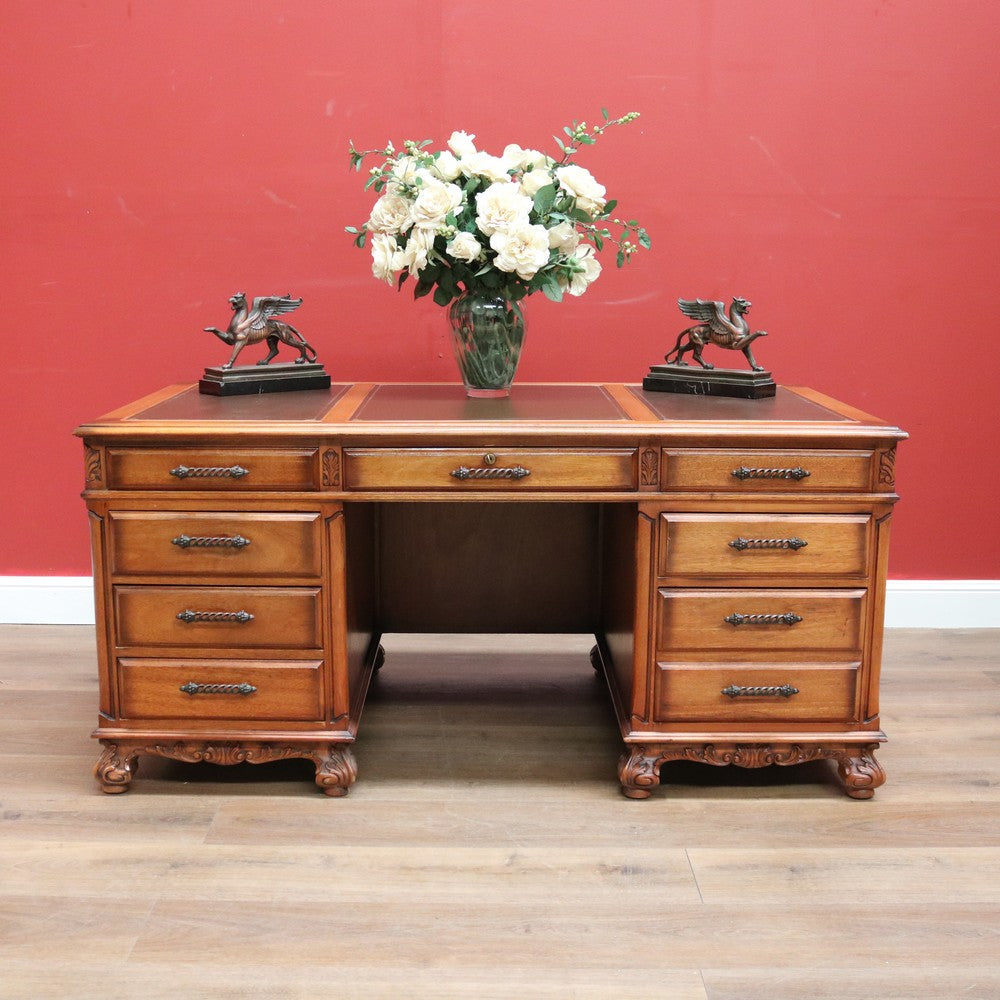 x SOLD Vintage Australian Office Desk, Walnut and Gilt Tooled Leather ...